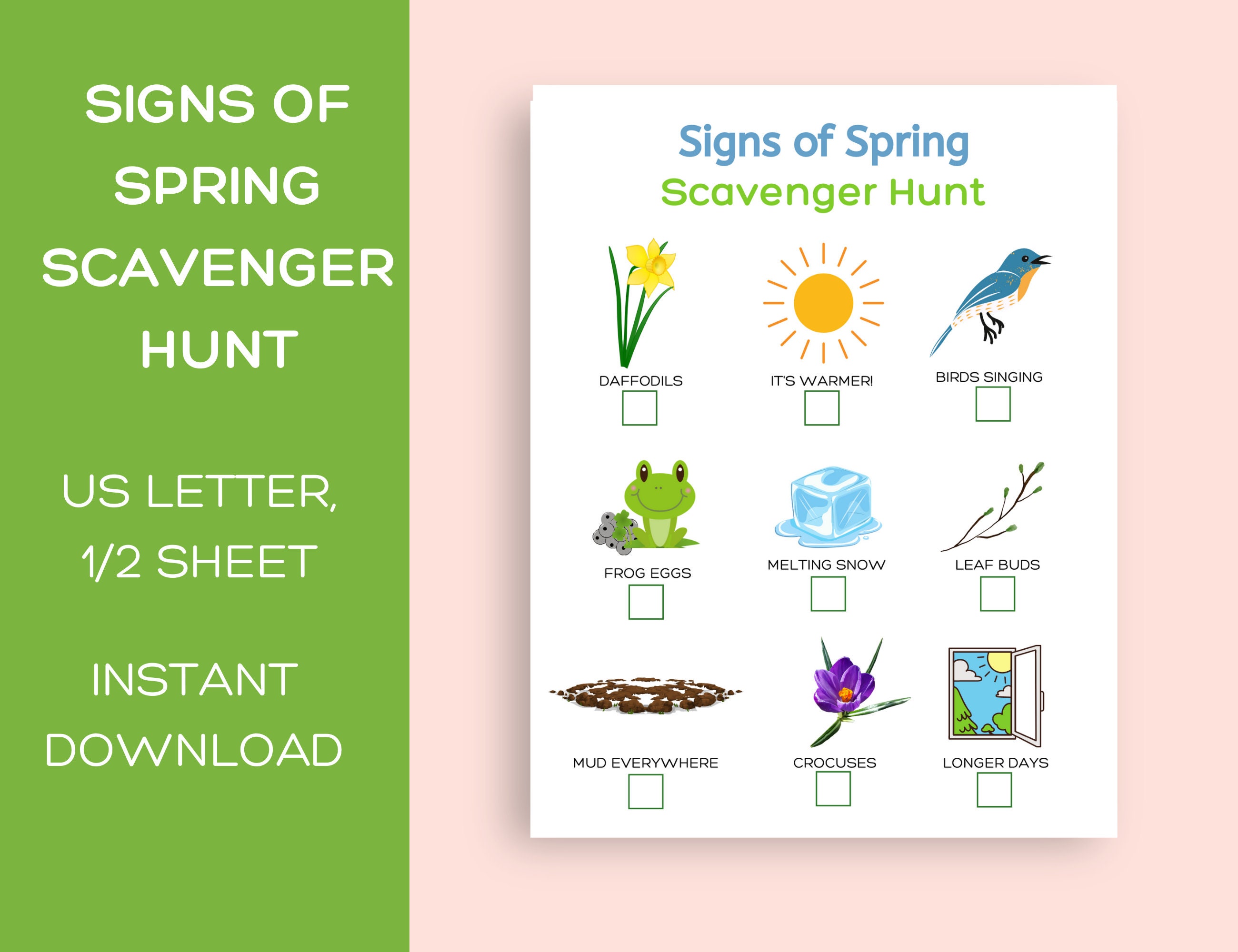 Signs of Spring Scavenger Hunt Printable, First Day of Spring Game for ...