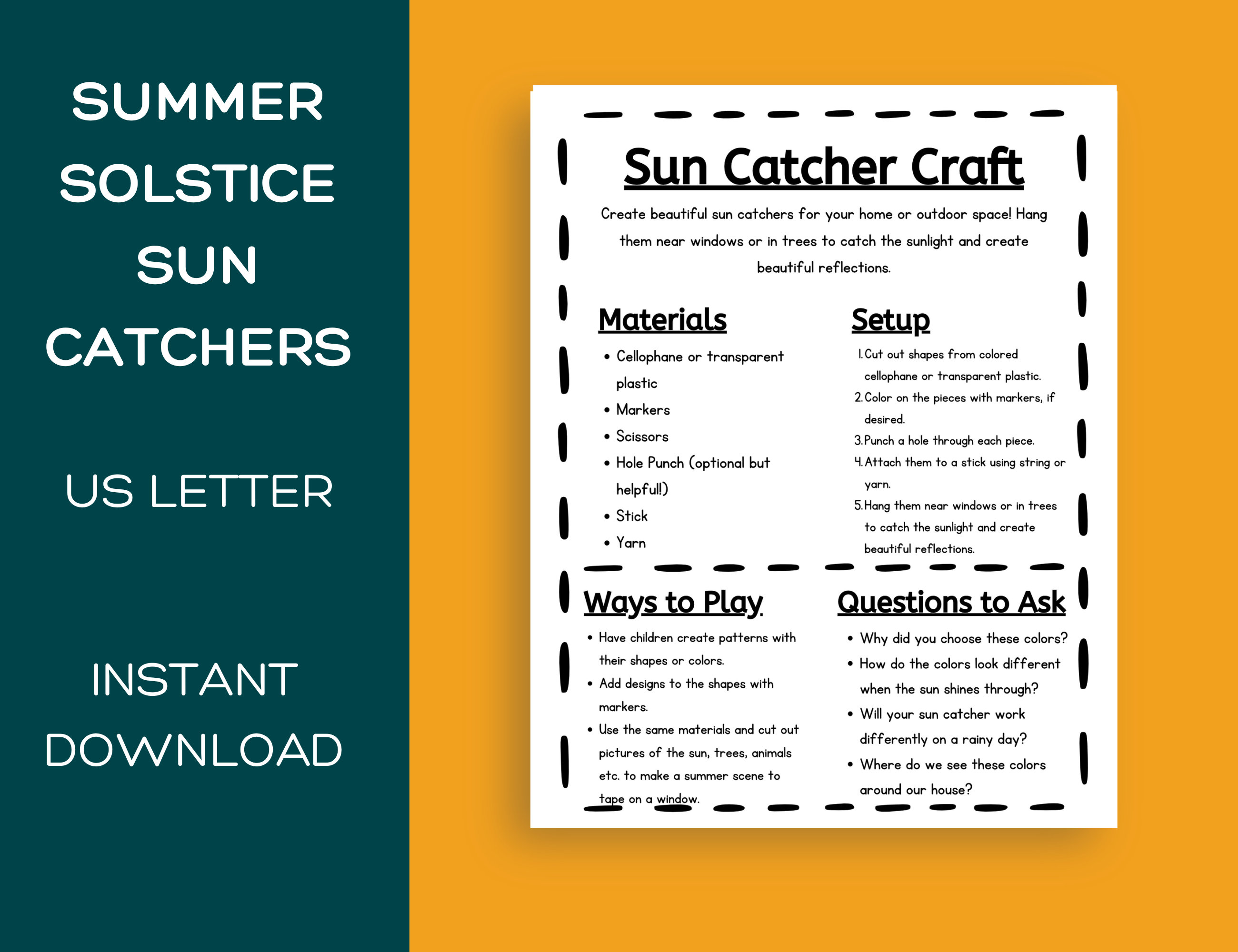 Summer Solstice Sun Catcher Craft, Kids Activity (printable) - Etsy
