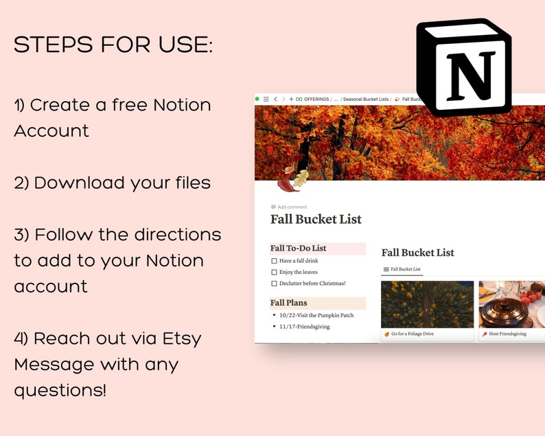 Seasonal Bucket Lists for Notion, Digital Bucket List, Seasonal Bucket List Ideas, Notion Setup ...