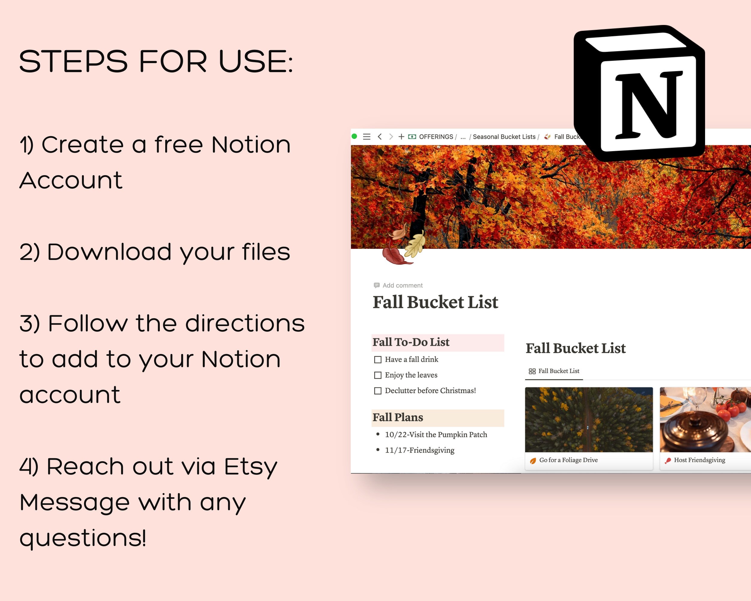 Seasonal Bucket Lists for Notion, Digital Bucket List, Seasonal Bucket List Ideas, Notion Setup ...
