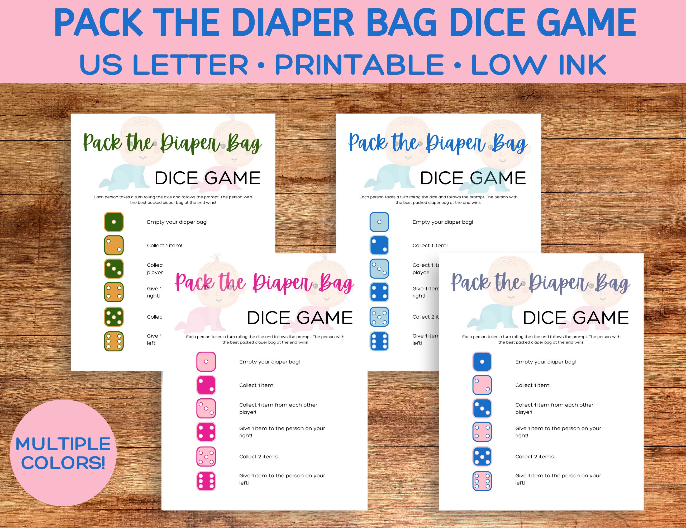 Pack the Diaper Bag Baby Shower Dice Game Printable, Funny Baby Shower ...