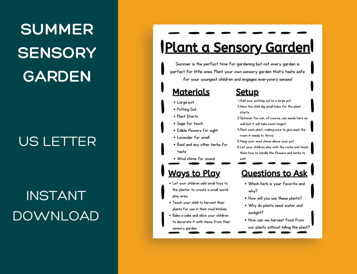 Sensory Garden Lesson Plan, Kids Summer Activity (printable) - Etsy
