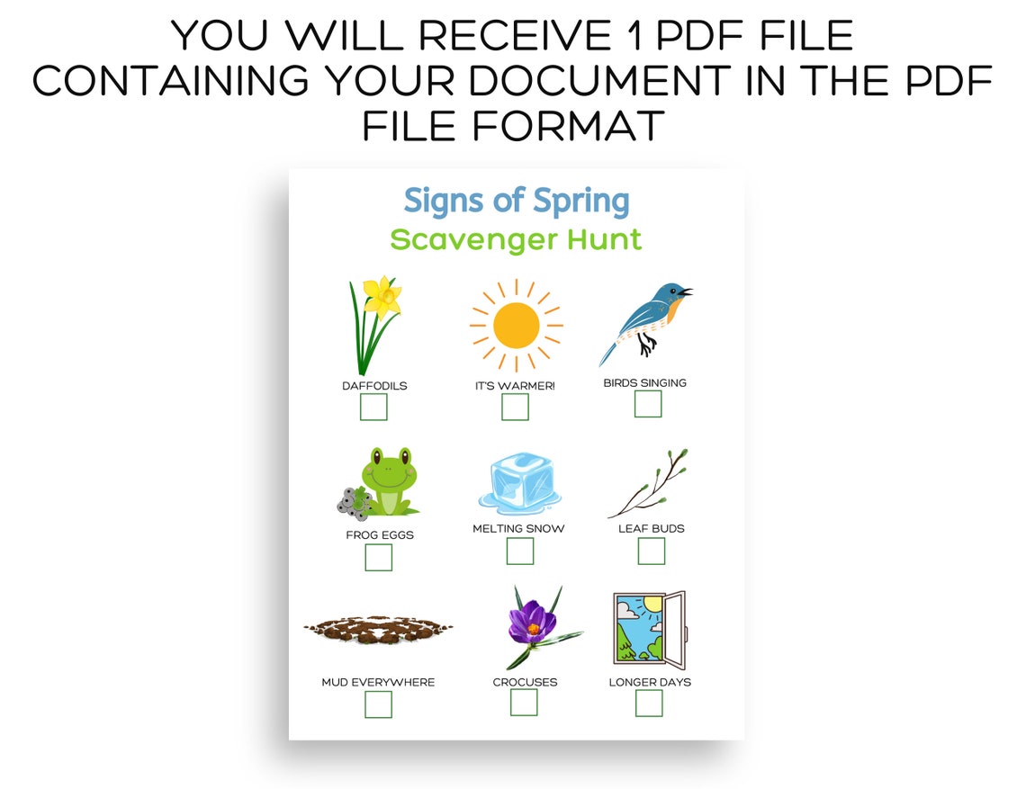 Signs of Spring Scavenger Hunt Printable, First Day of Spring Game for ...