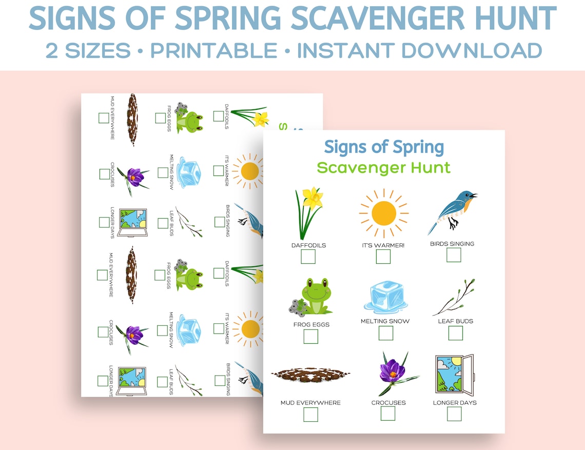 Signs of Spring Scavenger Hunt Printable, First Day of Spring Game for ...
