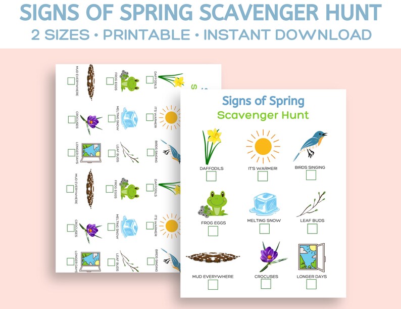 Signs of Spring Scavenger Hunt Printable, First Day of Spring Game for ...