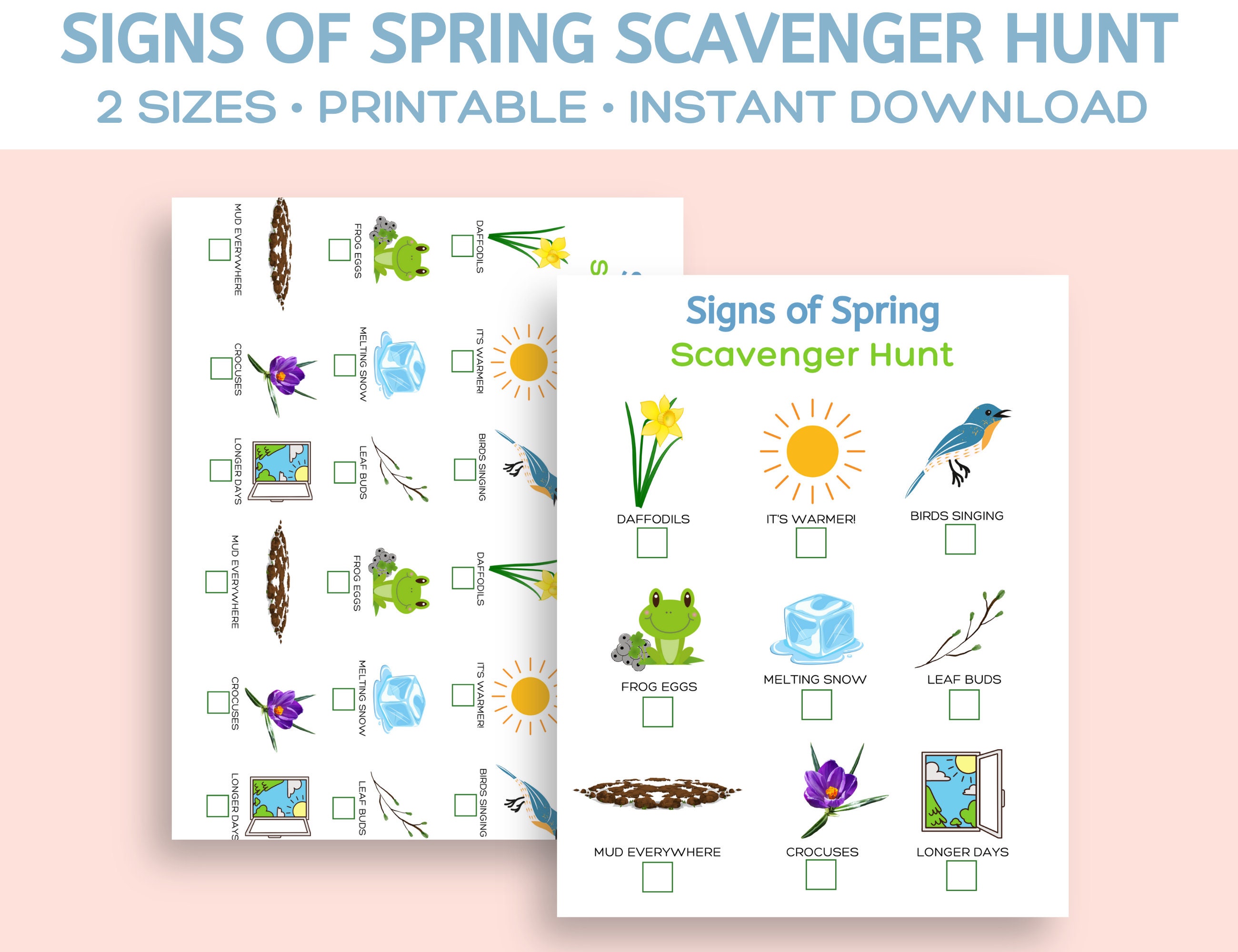 Signs of Spring Scavenger Hunt Printable, First Day of Spring Game for ...