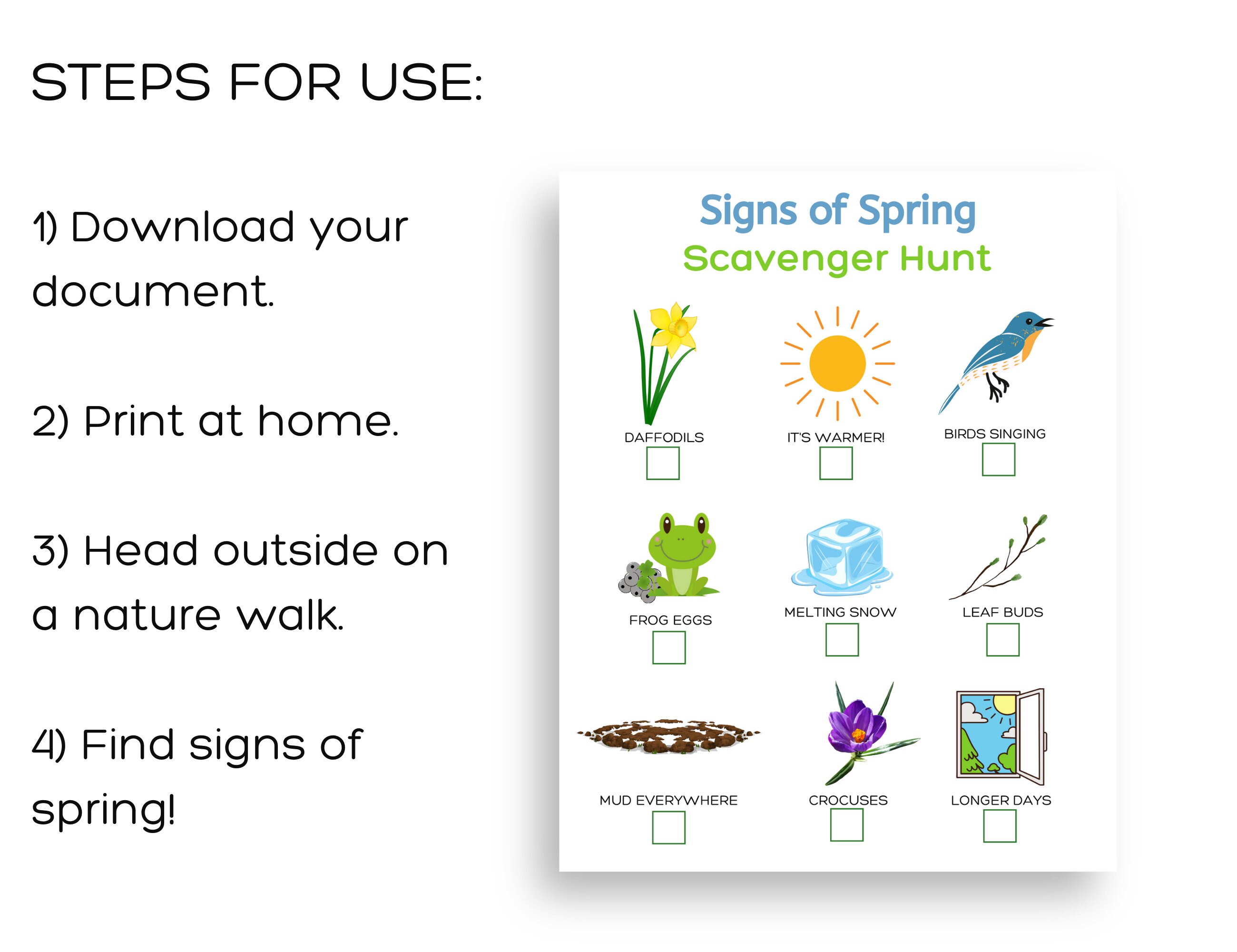 Signs of Spring Scavenger Hunt Printable, First Day of Spring Game for ...