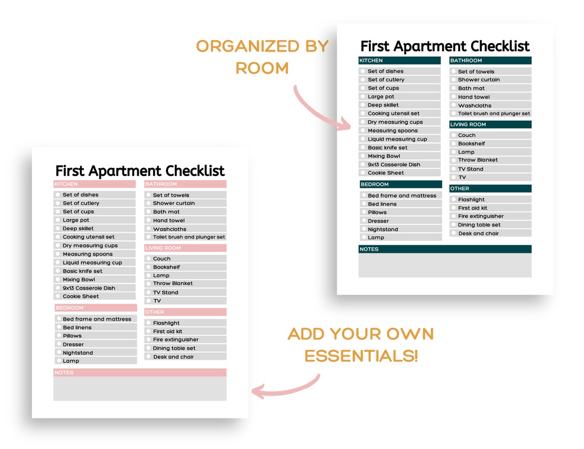 First Apartment Checklist Printable, New Home Essentials (digital ...