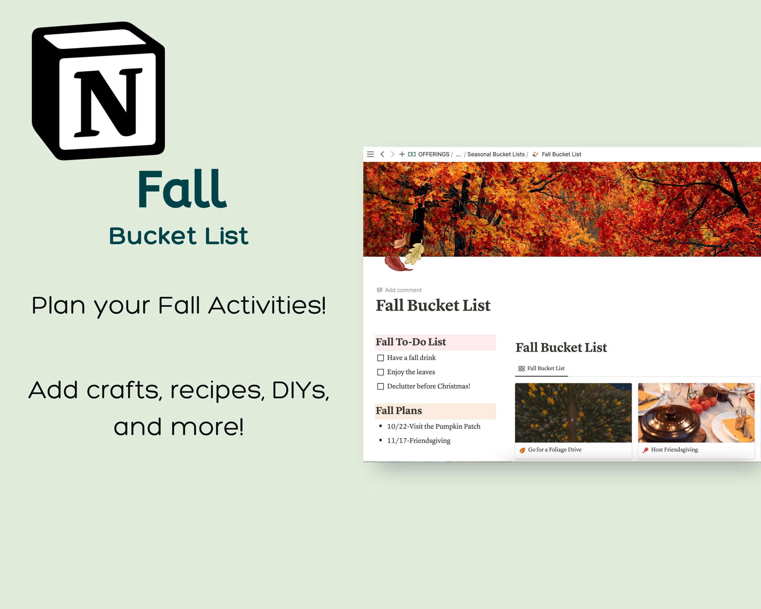 Seasonal Bucket Lists for Notion, Digital Bucket List, Seasonal Bucket ...