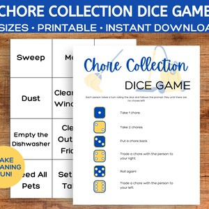 Chore Collection Dice Game Printable, Chore Chart for Kids, Family ...