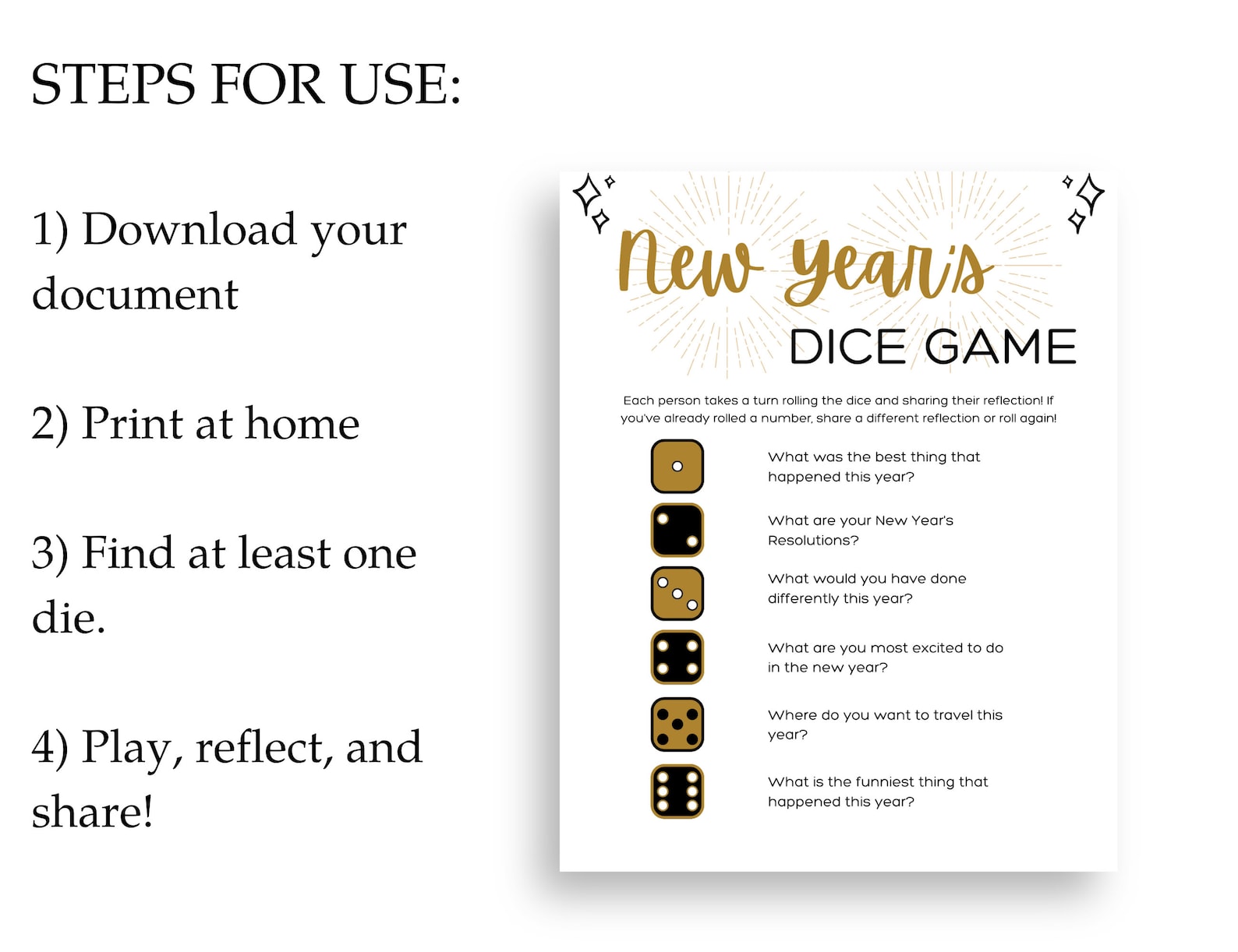 New Years Eve Dice Game-a New Years Eve Game Printable Party Game - Etsy