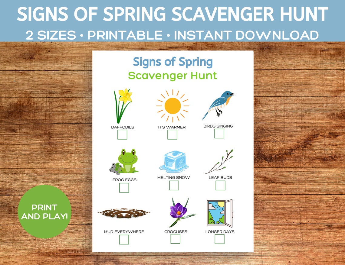 Signs of Spring Scavenger Hunt Printable, First Day of Spring Game for ...
