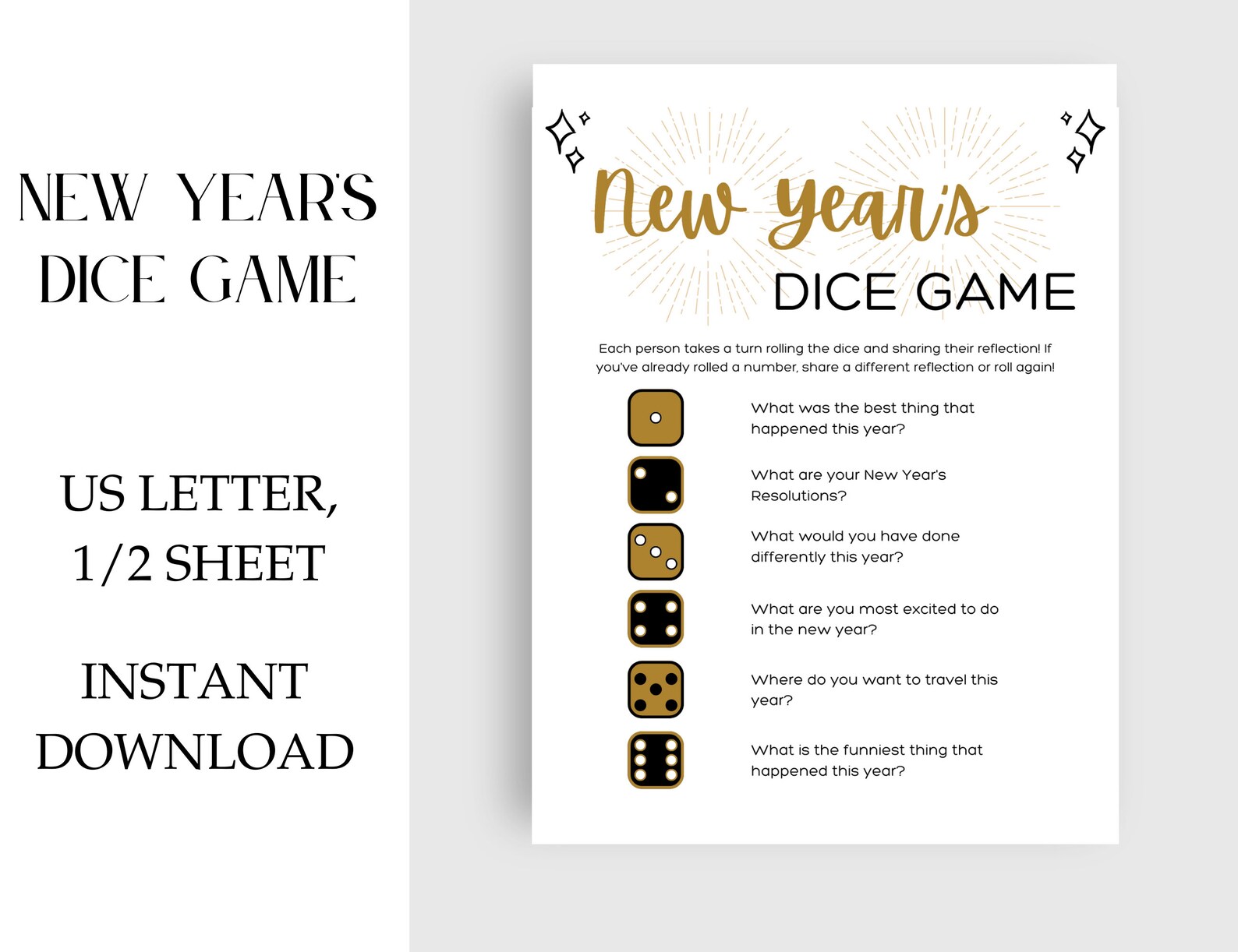 New Years Eve Dice Game-a New Years Eve Game Printable Party Game - Etsy