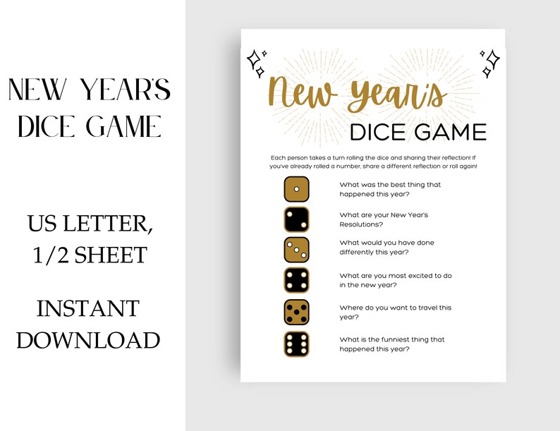 New Years Eve Dice Game-a New Years Eve Game Printable Party Game - Etsy