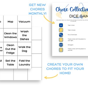 Chore Collection Dice Game Printable, Chore Chart for Kids, Family ...
