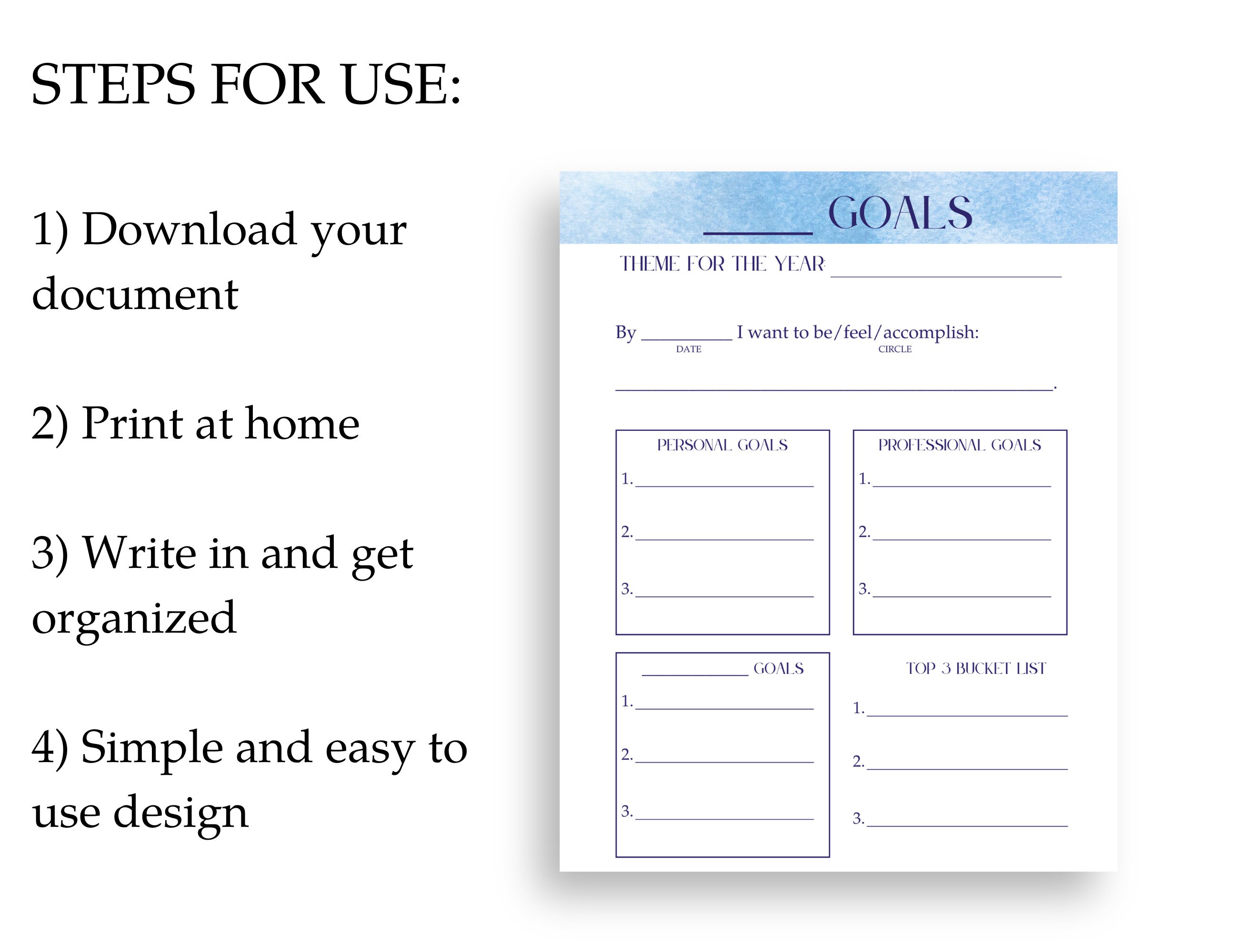 2023 New Years Goal Setting Printable in 10 Colors and Sizes US Letter ...