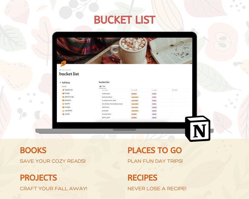 Fall Notion Planner, Autumn Notion Template, Notion Templates, Fall ...