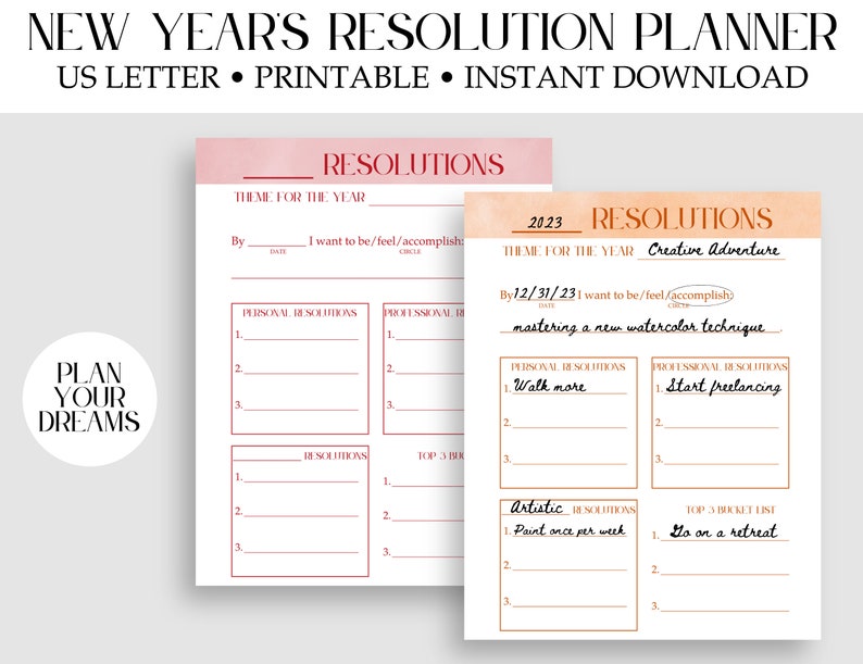 2023 New Years Resolution Planner Printable, New Years Goals Planner ...