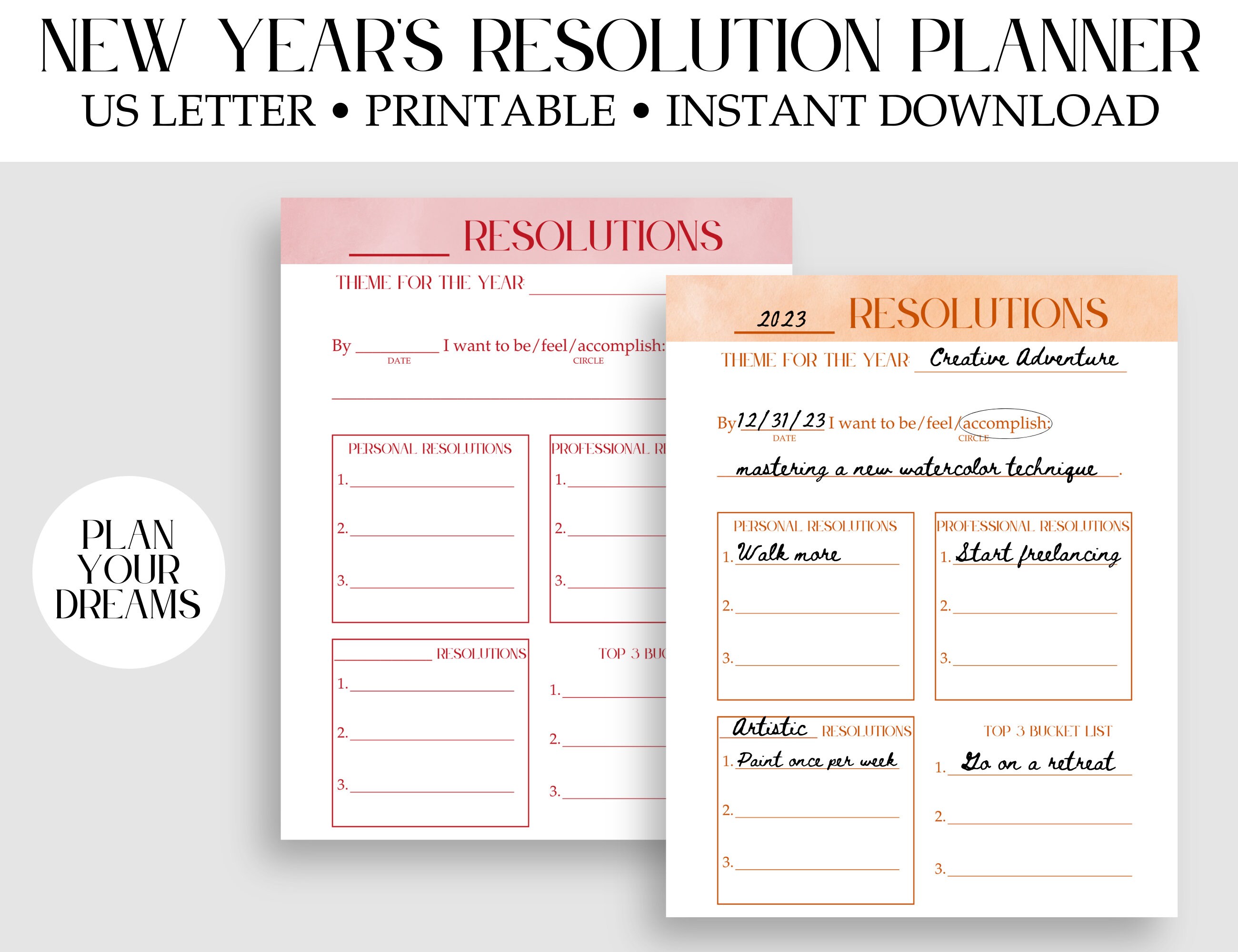 2023 New Years Resolution Planner Printable, New Years Goals Planner ...