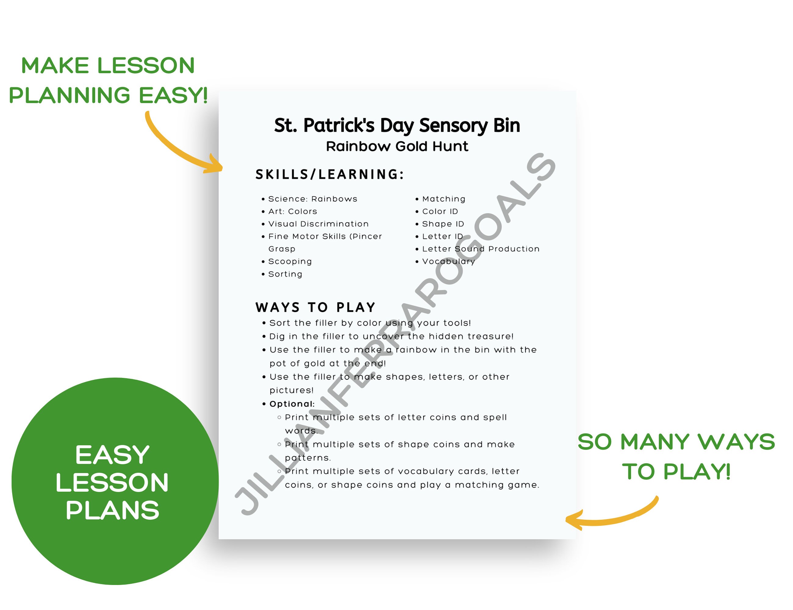 St. Patrick's Day Sensory Bin Plan, Spring Sensory Bin Plan, Sensory ...