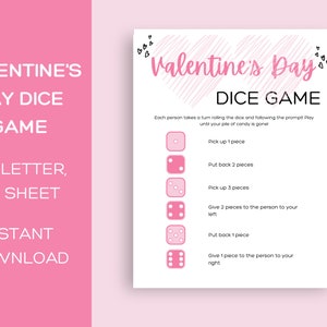 Valentine's Day Candy Dice Game, Printable Party Game (digital Download ...