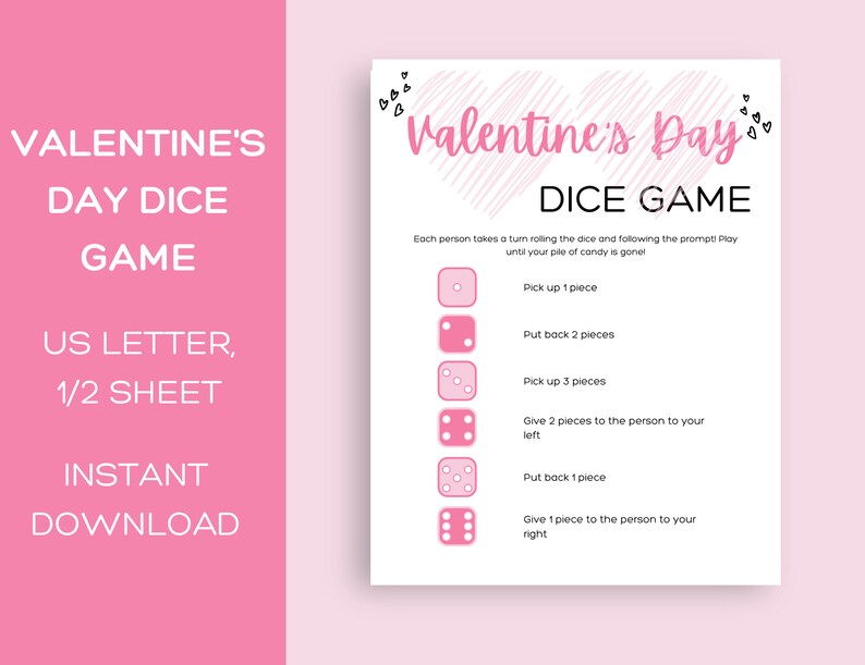 Valentine's Day Candy Dice Game, Valentine's Day Candy Party Game ...