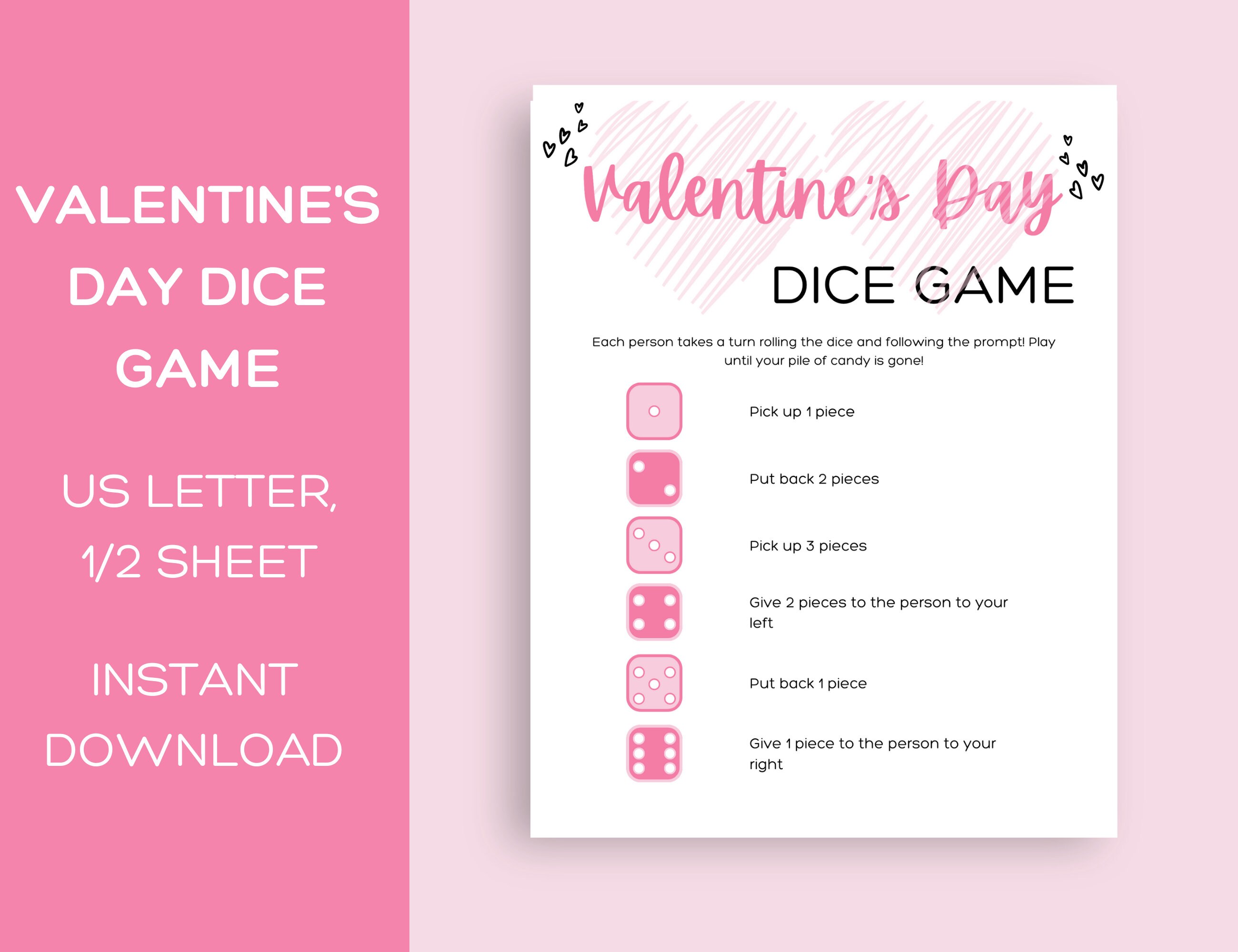Valentine's Day Candy Dice Game, Valentine's Day Candy Party Game ...