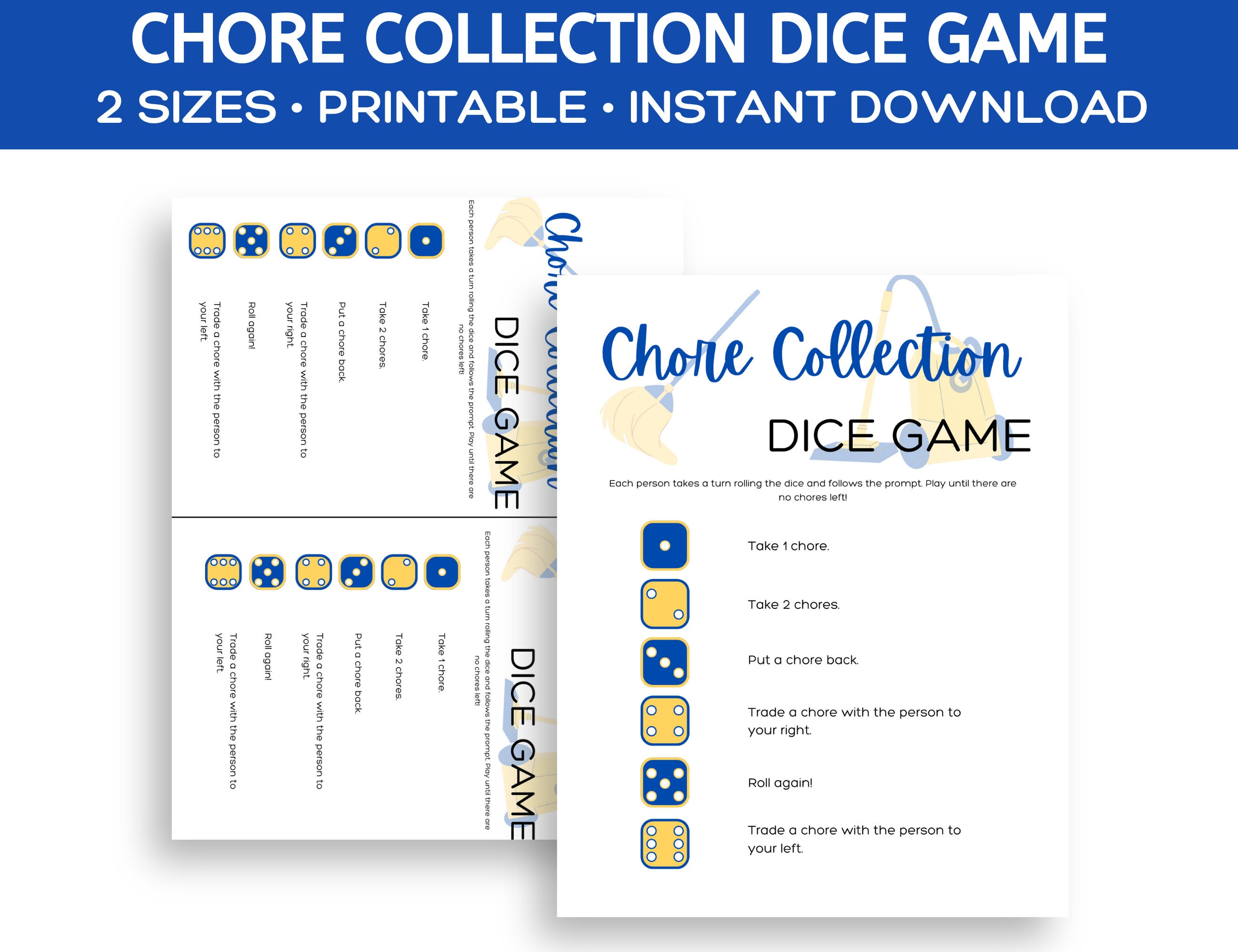 Chore Collection Dice Game Printable, Family Game Night (digital ...