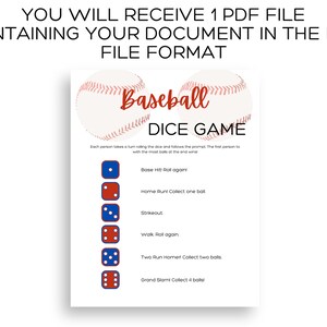 Printable Baseball Dice Game, Party Activity (digital Download) - Etsy