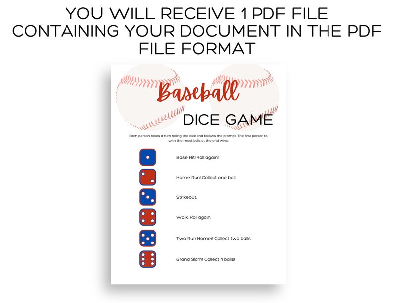 Printable Baseball Dice Game, Baseball Party Activity, Baseball ...