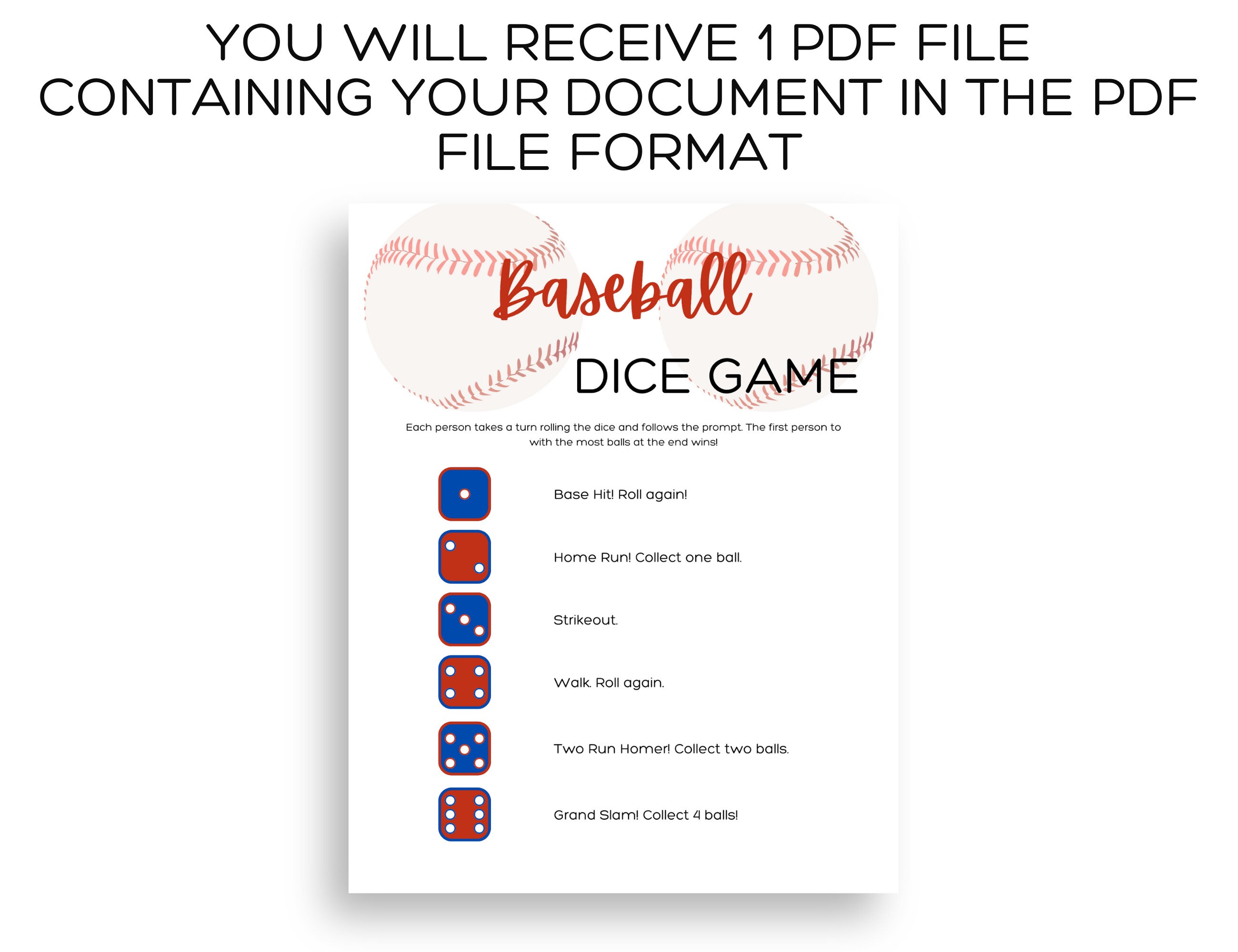 Printable Baseball Dice Game, Baseball Party Activity, Baseball ...