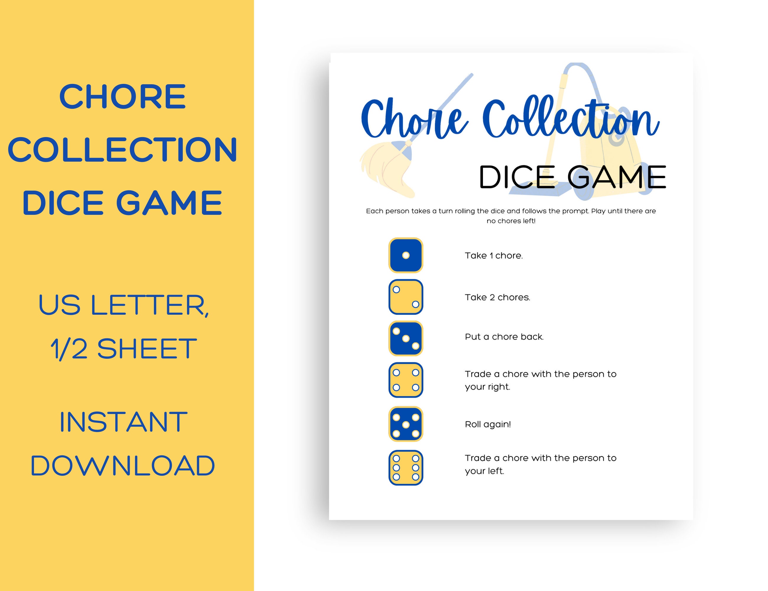 Chore Collection Dice Game Printable, Family Game Night (digital ...