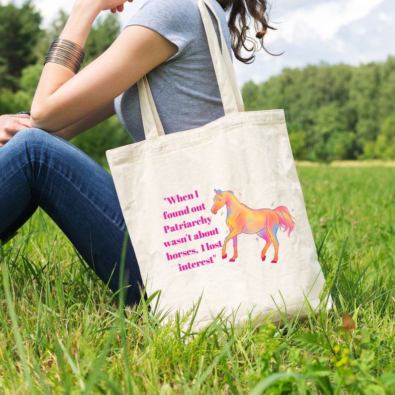 Patriarchy & Horses Cotton Canvas Tote, Funny Tote Bag, Ken Tote Bag ...