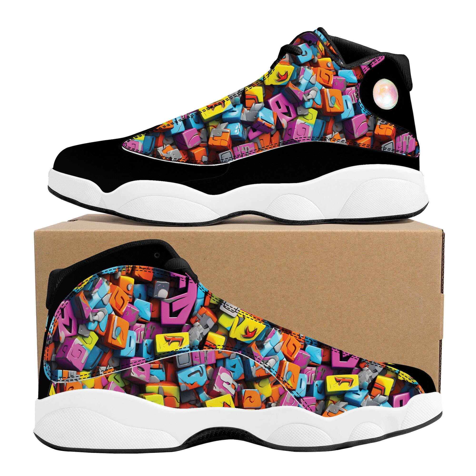 Basketball Shoes With 3D Graffiti Blocks in Bold Colors - Etsy