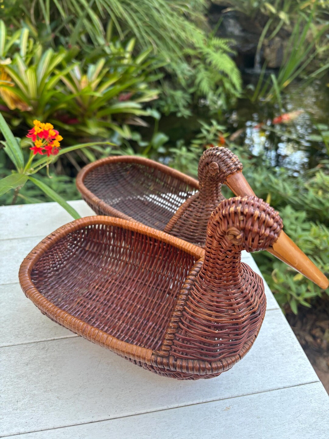 Vintage Duck Basket Set. Set of 2 Different Sized Wooden Duck Baskets ...