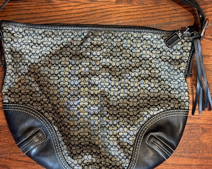 2000s Era Coach Purse Black and Dark Gray Classic Hobo With Tassel and ...