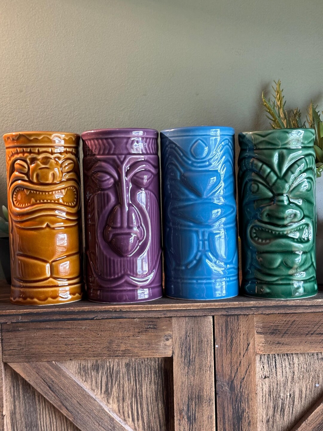 Vintage Tiki Mug Set From Accoutrements 2001 4 Piece Multi Color Multi Faced Tiki Mugs - Etsy