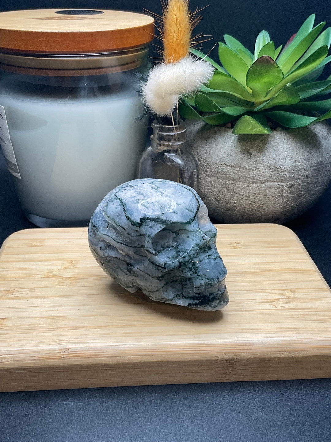 Moss Agate Skull With Druzy. 2.5in Natural Moss Agate Crystal Skull ...