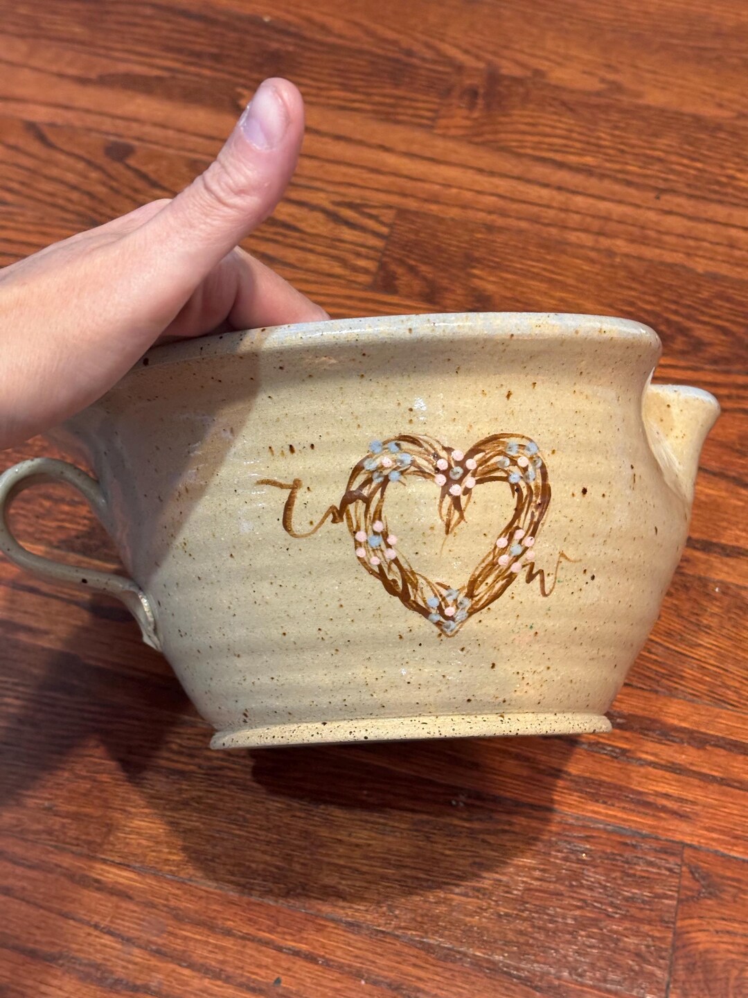 Three Rivers Pottery Large Handled Country Heart Ceramic Mixing Bowl ...