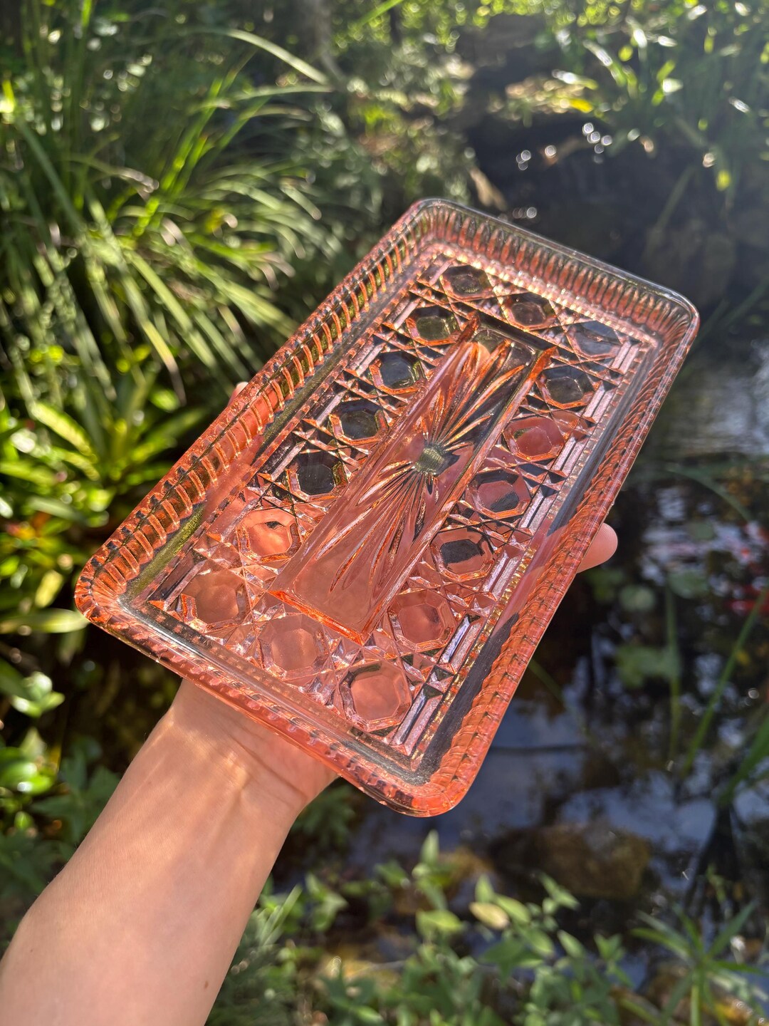 Pink Depression Glass Rectangular Dresser Top Accessory Tray. Vintage ...