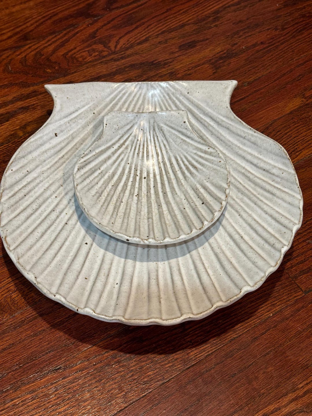 Scallop Seashell Studio Pottery Snack and Appetizer 2PC Set. Small ...