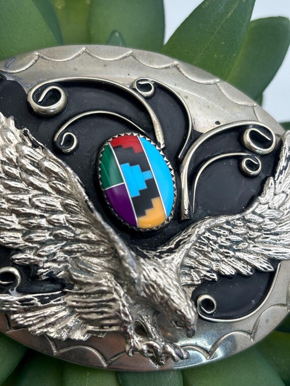 Eagle Shadowbox and Inlay Native American Style Silve… - Gem