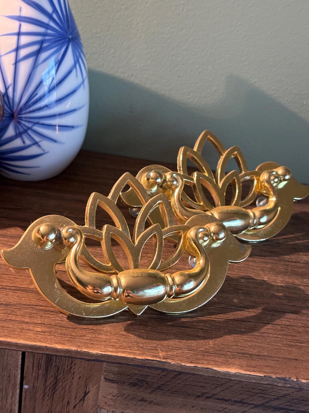 Vintage Brass Lotus Flower Drawer Handled Pulls 2PC Set Made by KBC ...