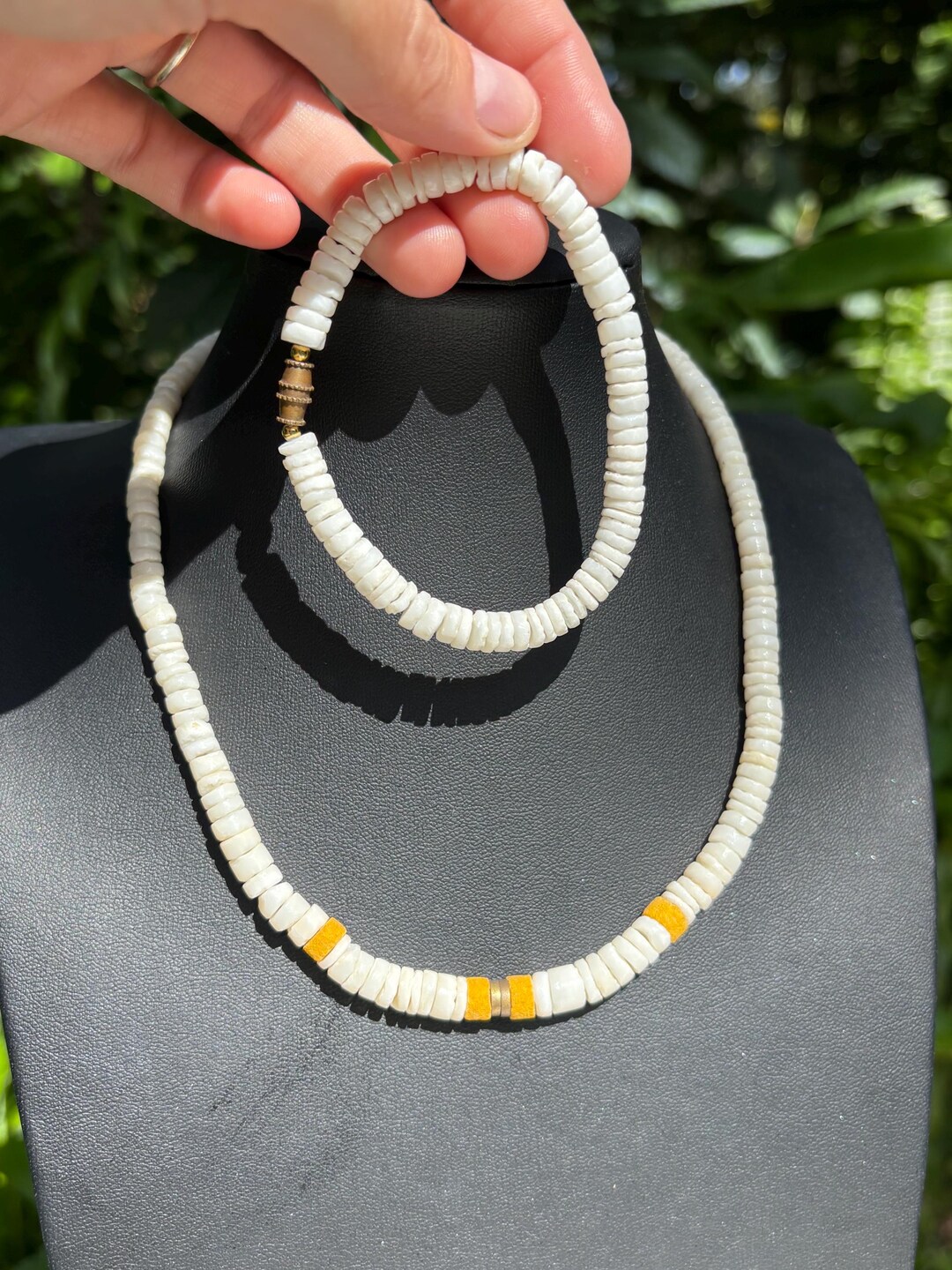 1980s Puka Shell Heishi Necklace Bracelet Set: Vintage Yellow Coral ...