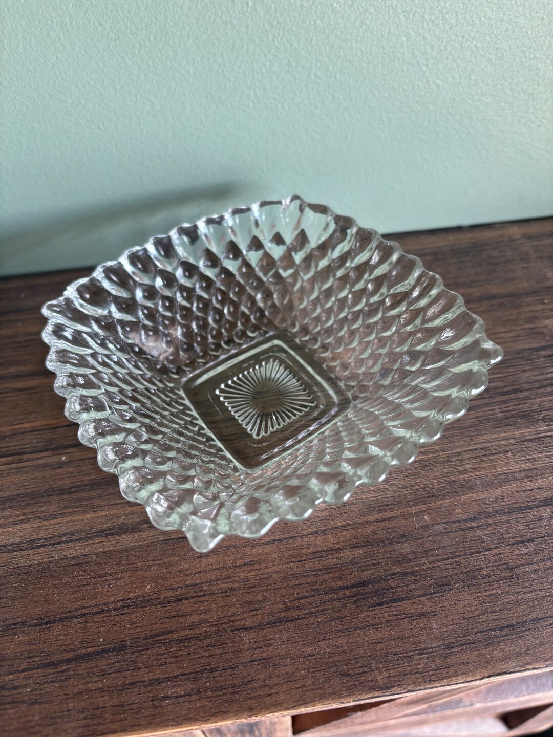 Hobnail Square Thick Glass Dish Set. Vintage THREE Square Glass Hobnail ...