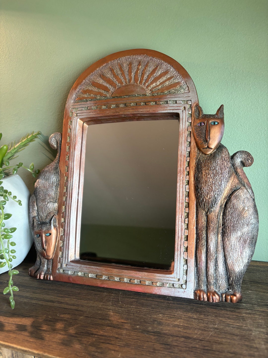 Vintage 2000s Laurel Birch Type Cat Mirror Bronze Colored Small ...
