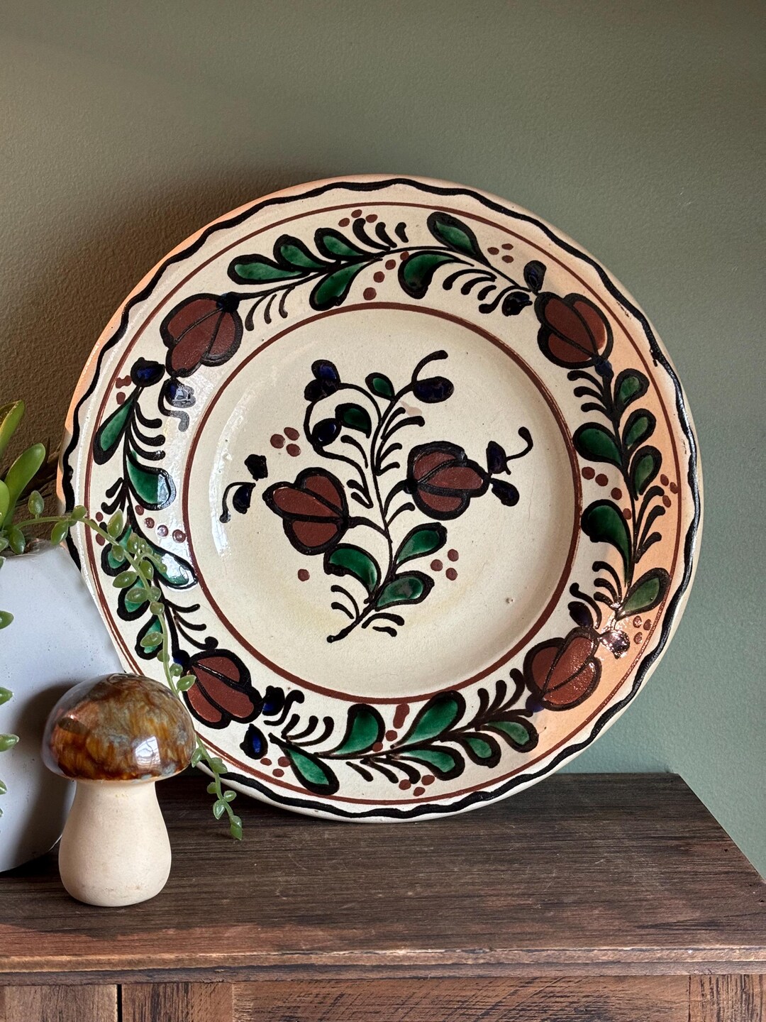 Hungarian Folk Art Pottery Bowl With Hand Painted Traditional Flowers ...