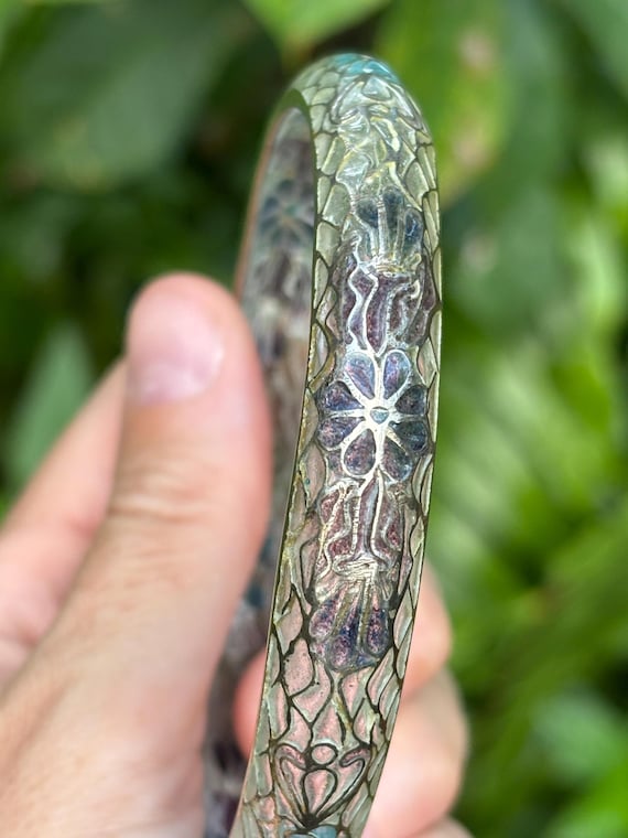 Antique Stained Glass Plique A Jour Floral Bangle Bra… - Gem