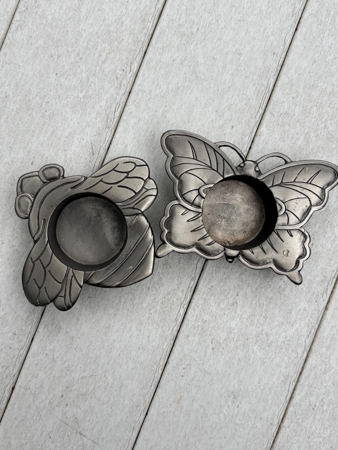 Vintage Pewter Bee and Butterfly Tealight Candle Holders Set - Etsy