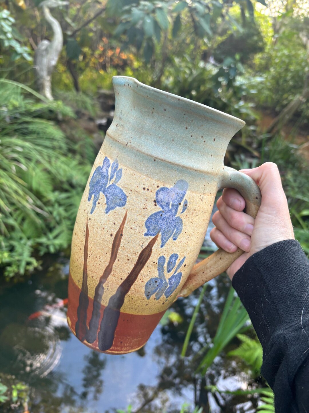 William Creitz Signed Large Handled Stoneware Studio Pottery Pitcher ...